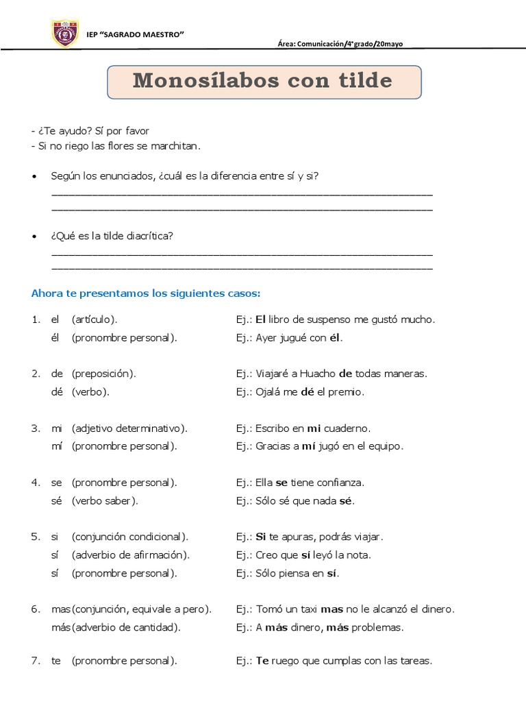 Monosílabos Con Tilde | PDF | Unidades Semánticas | Morfología Lingüística