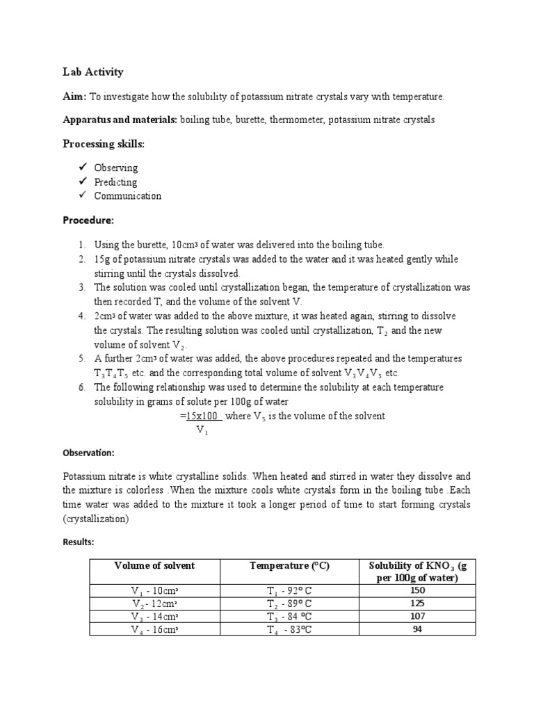 Lab Activity Aim:: Apparatus and Materials | PDF | Solubility | Water