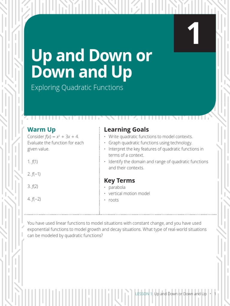Rhs Lesson 1 Intro Quad Functions 1 | PDF | Quadratic Equation | Function (Mathematics)