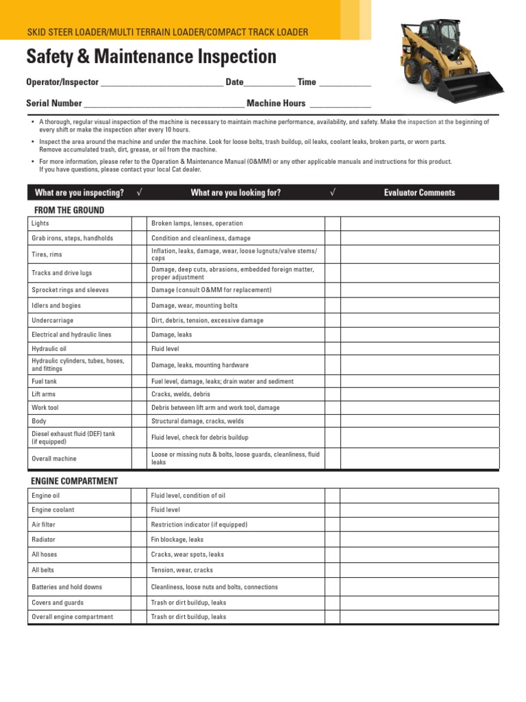 Skid Steer Safety and Maintenance Checklist | Download Free PDF | Loader (Equipment) | Truck