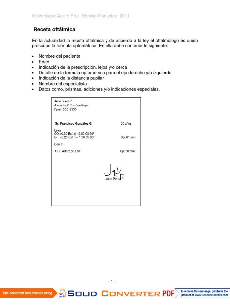 Receta oftálmica guía | PDF | Lentes | Prescripción médica