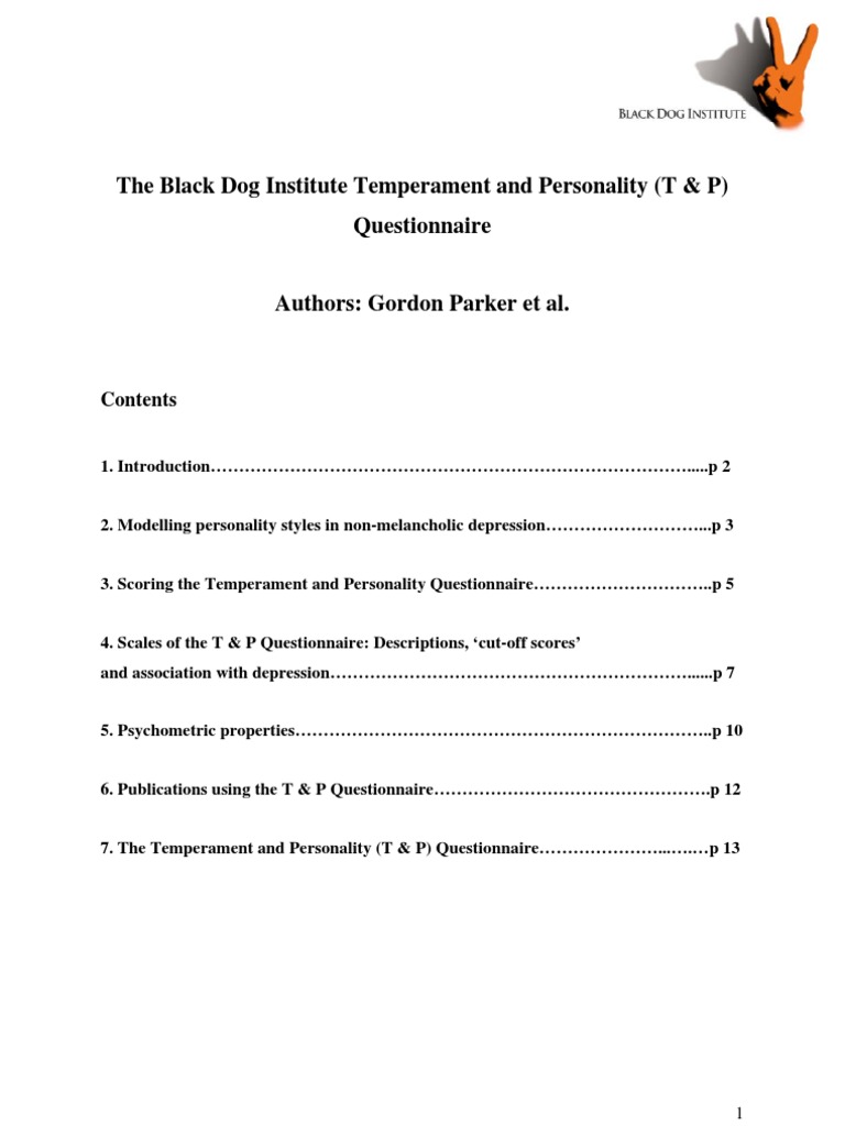 Temperament and Personality Questionnaire | PDF | Major Depressive ...