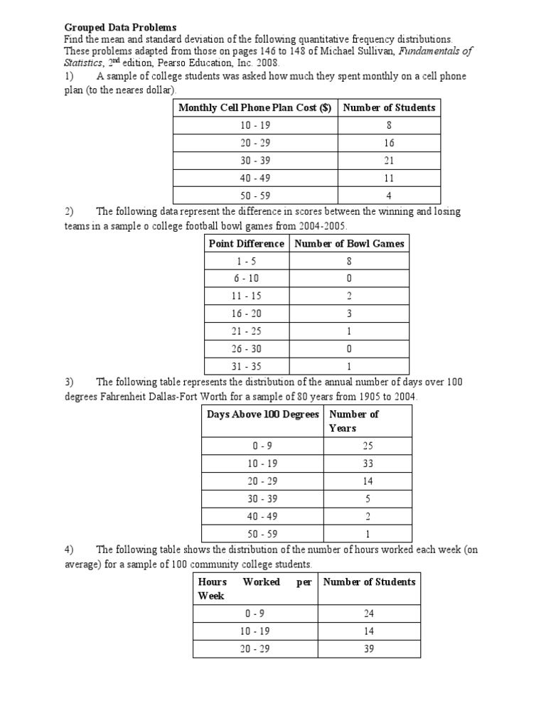 Grouped Data Problems | PDF | Statistics