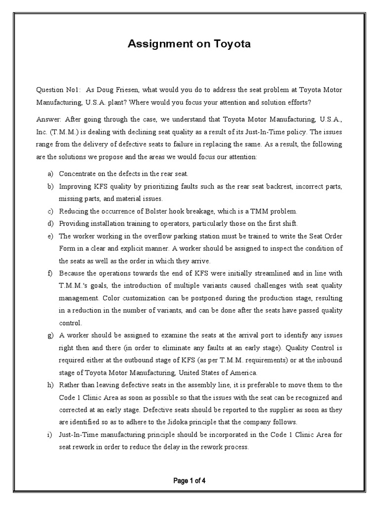 Toyota Case Study | PDF | Lean Manufacturing