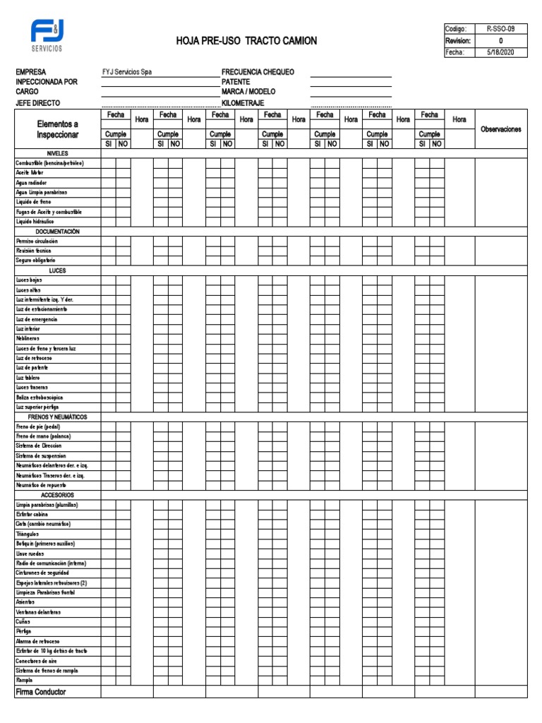 R-SSO-09 Check List Tracto Camion | PDF | Neumático | Camión
