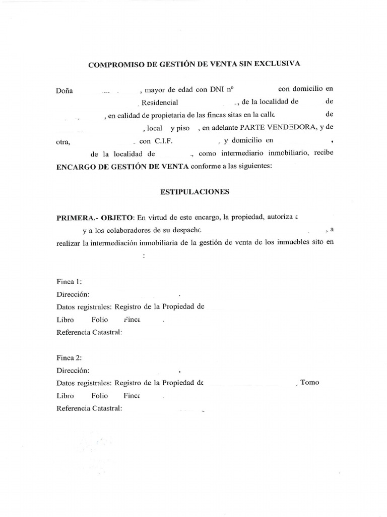Hoja de Encargo Gestion de Venta Sin Exclusiva MODELO INEDITABLE | PDF
