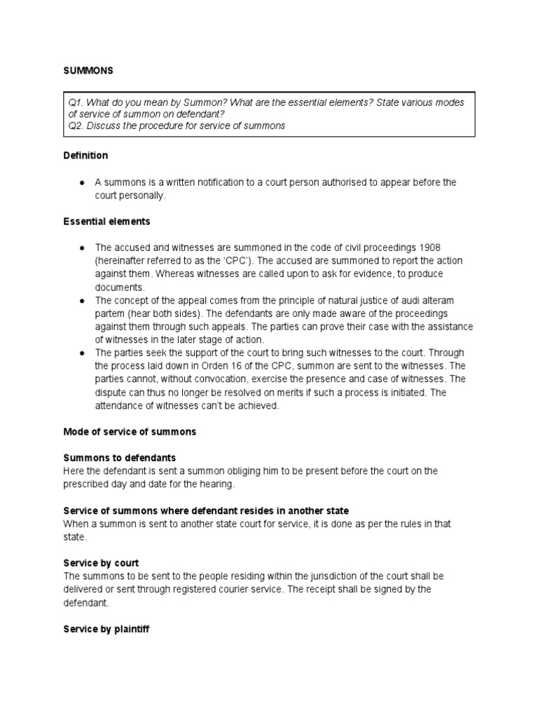 SUMMONS Modes of Service | PDF | Summons | Witness
