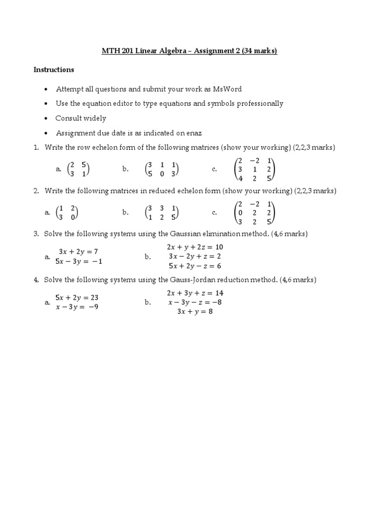 Linear Algebra Assignment: Echelon Forms & Systems | PDF