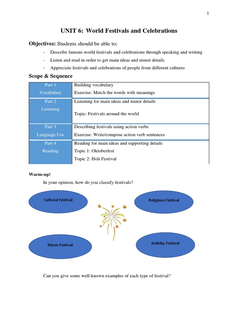 Unit 6 World Festivals and Celebrations | PDF | Verb | Vocabulary