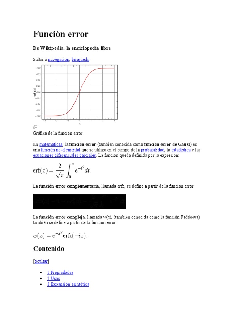 Función Error | PDF | Análisis matemático | Matemáticas