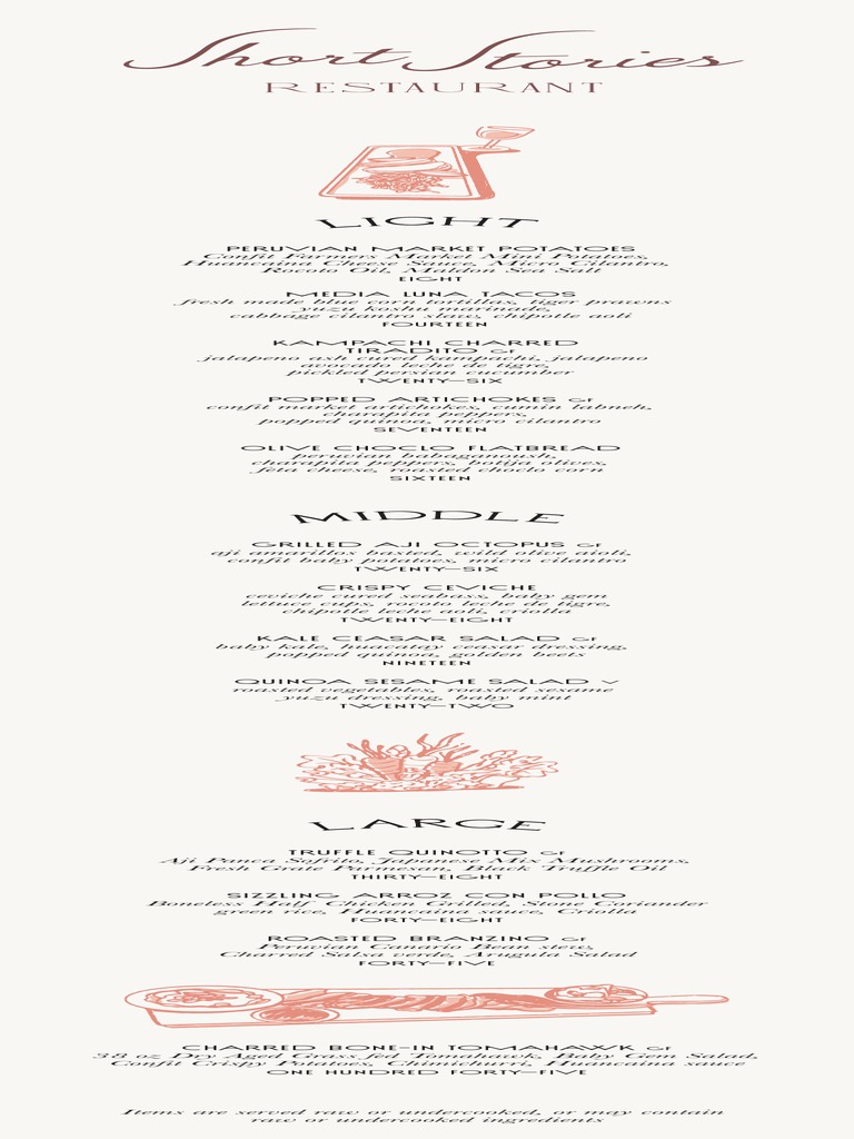Short Stories Restaurant Menu | PDF | Salad | Food Ingredients
