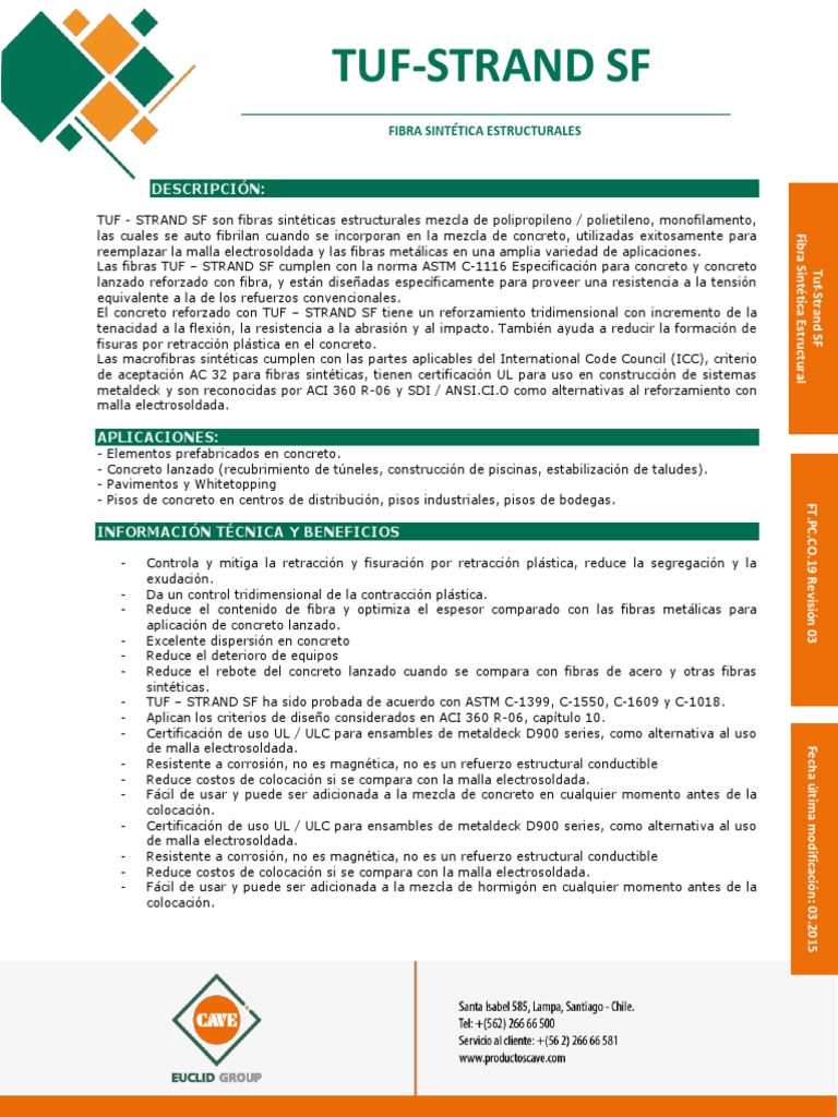 Ficha Tecnica 2015 Tuf Strand SF | PDF | Hormigón | Materiales de ... Ficha Tecnica 2015 Tuf Strand SF | PDF | Hormigón | Materiales de ...