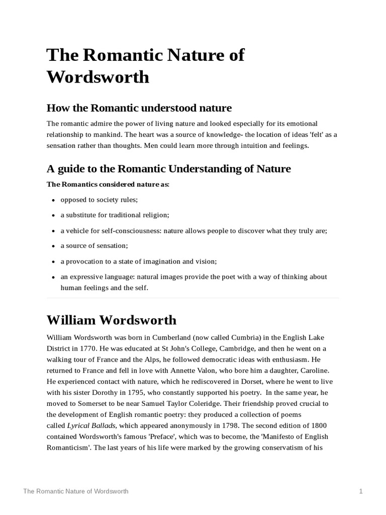 The Romantic Nature of Wordsworth | PDF | William Wordsworth | Romanticism