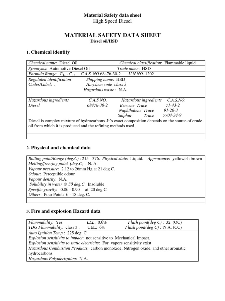 MSDS HSD | PDF | Diesel Fuel | Carbon
