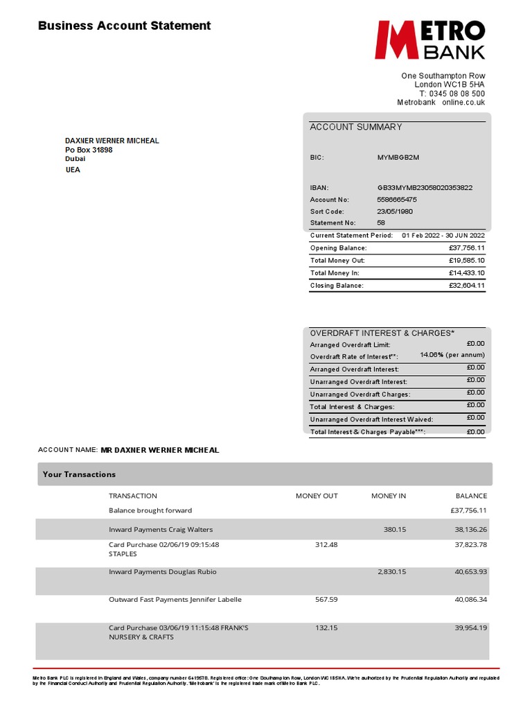 Business Account Statement | Download Free PDF | Overdraft | Service Industries