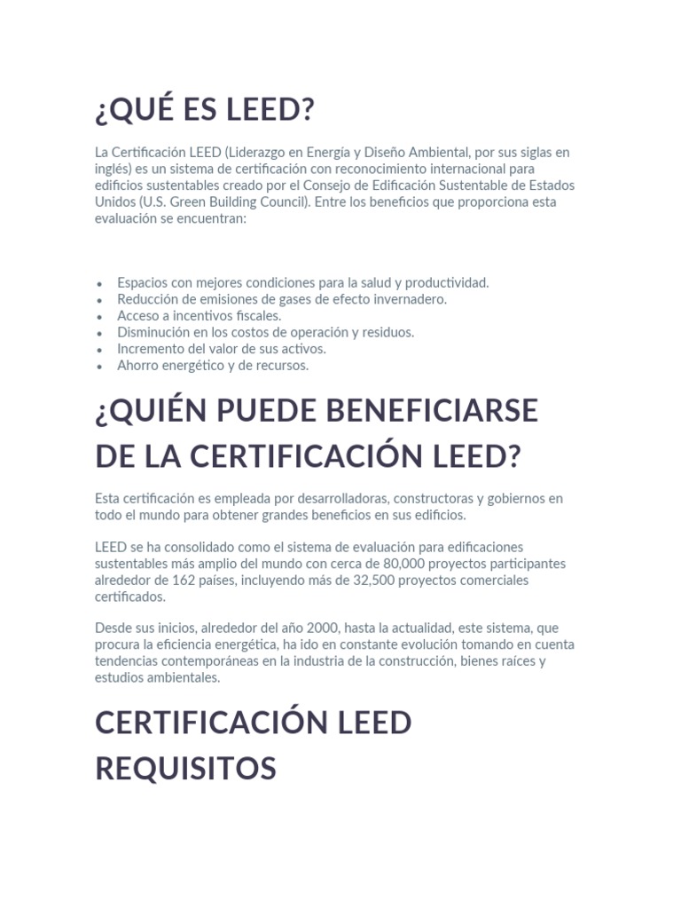 Qué Es Leed | PDF | Liderazgo en Energía y Diseño Ambiental | Uso ...