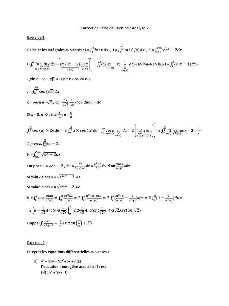 Correction Série de Révision Exercice 1 Et 2 | PDF | Zéro d'une ...