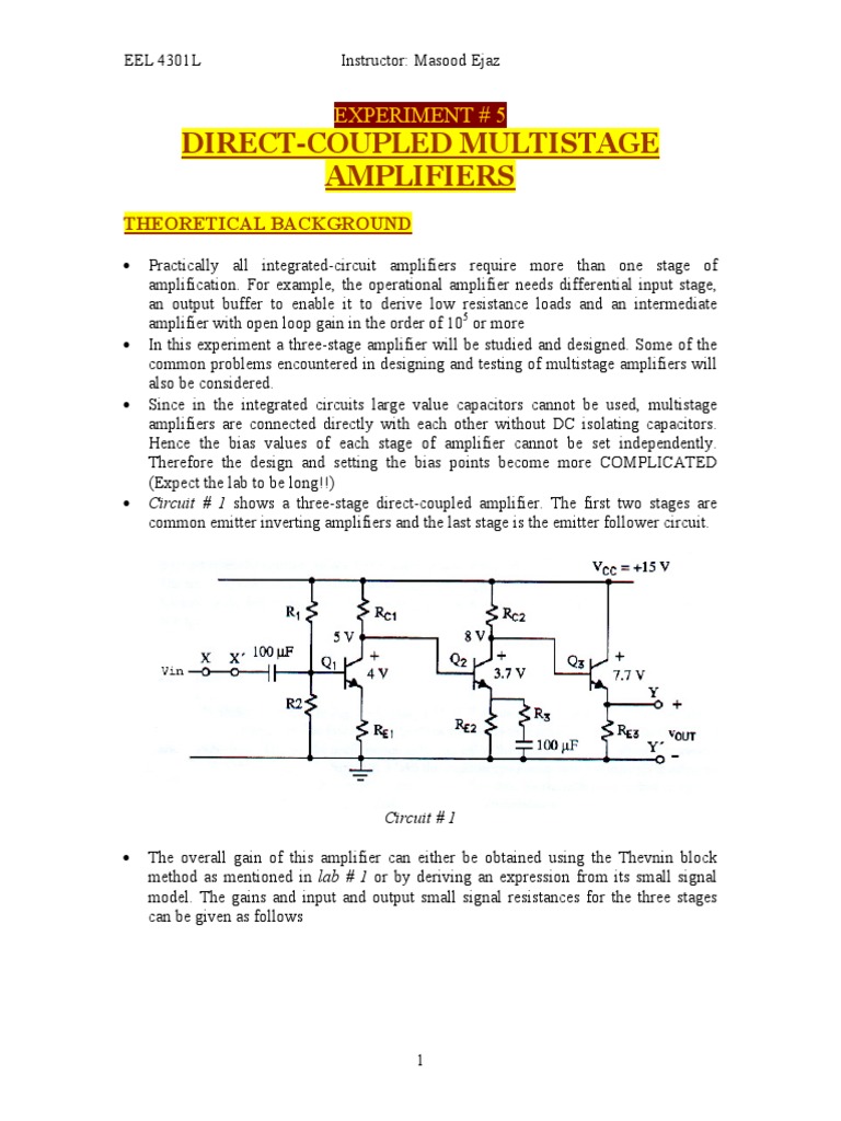 Direct-Coupled Multistage Amplifiers: Experiment # 5 | PDF | Amplifier ...