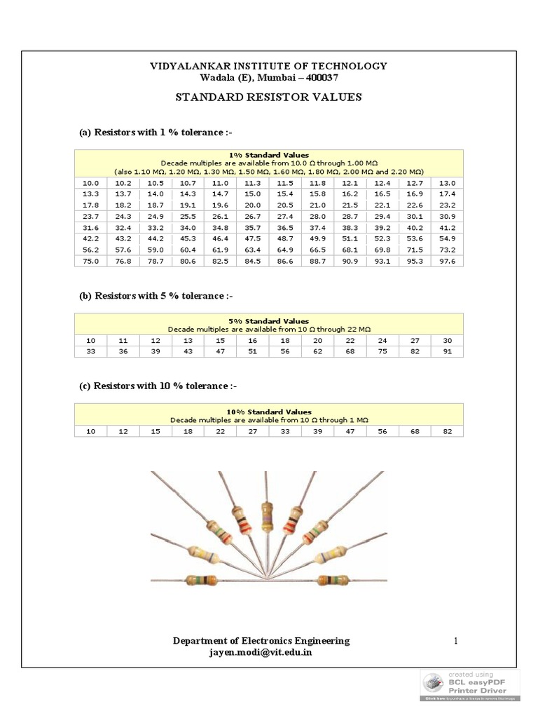 Standard Component Values Reference Guide for Electronics Engineering ...
