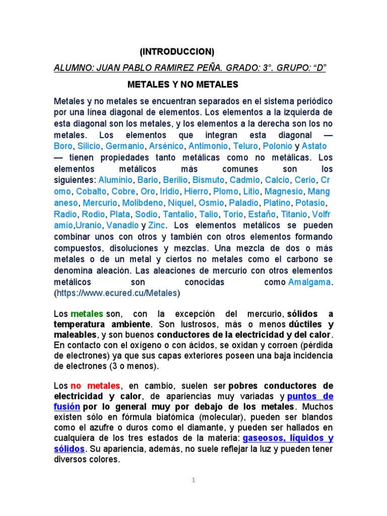 Introduccion de Quimica (Metales y No Metales) | PDF | Rieles ...