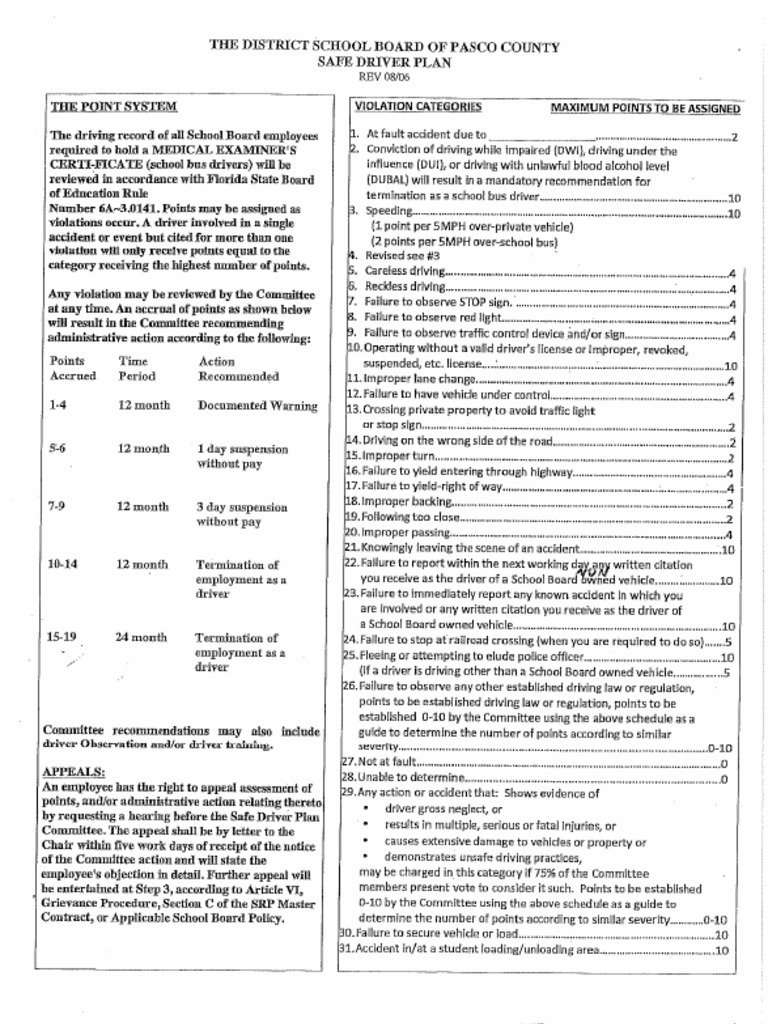 Pasco County Schools Safe Driver Plan | PDF
