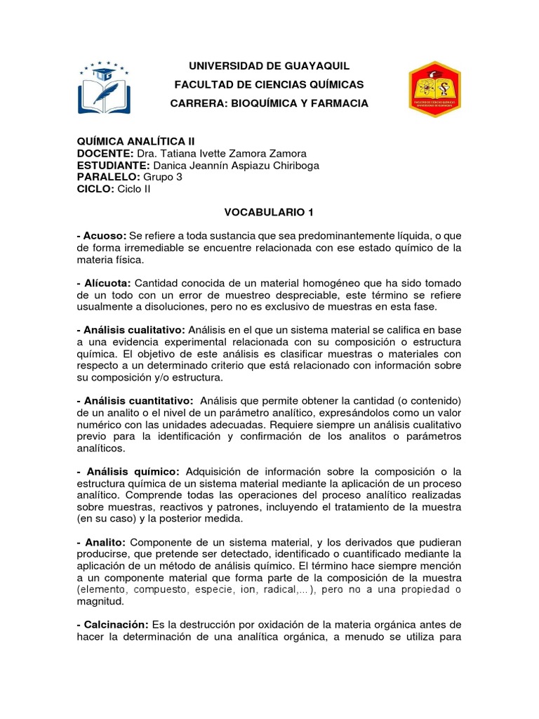 Vocabulario 1 | PDF | Química | Valoración