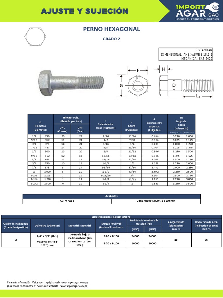 Perno Hexagonal Grado 2 Galv | PDF | Materiales | Ingeniería mecánica