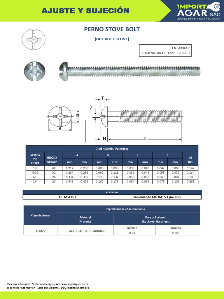 Perno Stove Bolt Galv | PDF | Materiales | Ingeniería mecánica