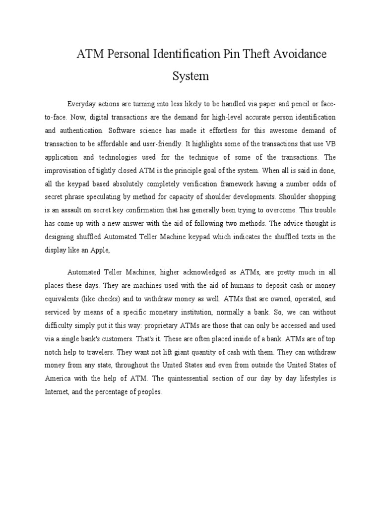 ATM Personal Identification Pin Theft Avoidance System | PDF ...