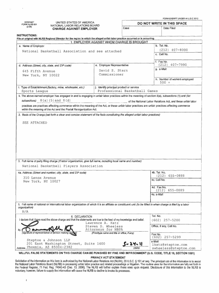 NBA Players Union Files Charge With NLRB | PDF | National Labor ...