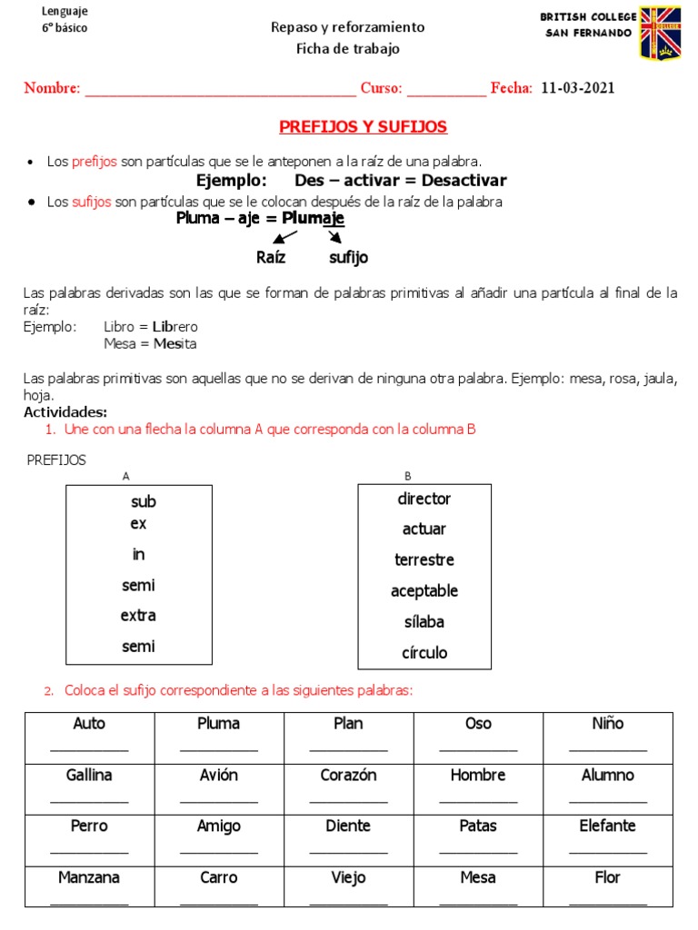 Hojas De Trabajo De Prefijo Y Sufijo De Tercer Grado