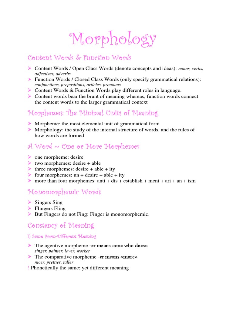 Morphology: Content Words & Function Words | PDF | Word | Morphology ...