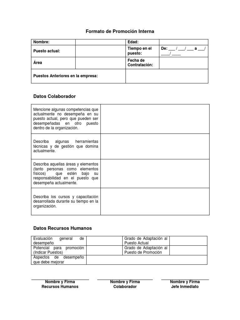 Formato para Promoción Interna | PDF | Negocios | Relaciones personales ...