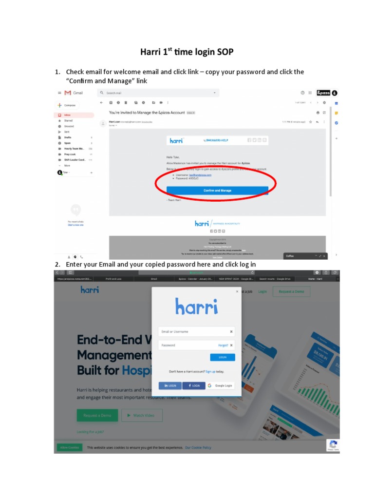 Harri 1st Time Login SOP | PDF