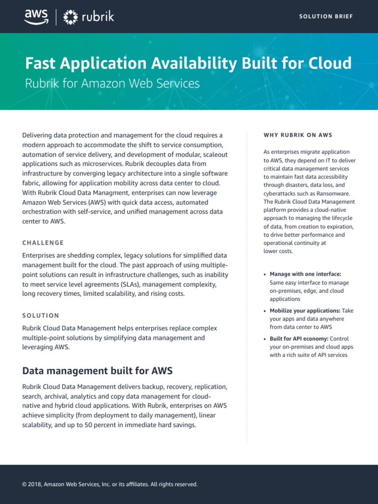 Fast Application Availability Built For Cloud: Rubrik For Amazon Web Services | PDF | Cloud ...