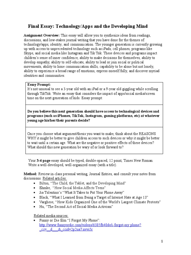 Final Essay: Technology/Apps and The Developing Mind | PDF | Popular Culture & Media Studies ...