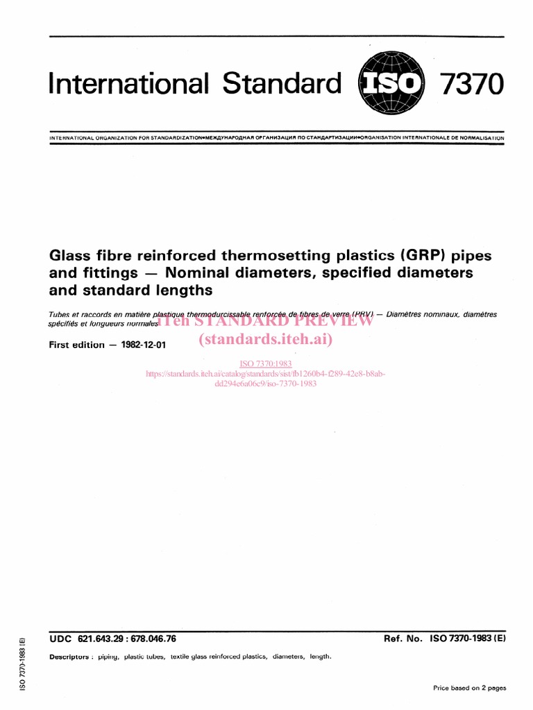 Iso 7370 1983 | PDF | Pipe (Fluid Conveyance) | Fiberglass
