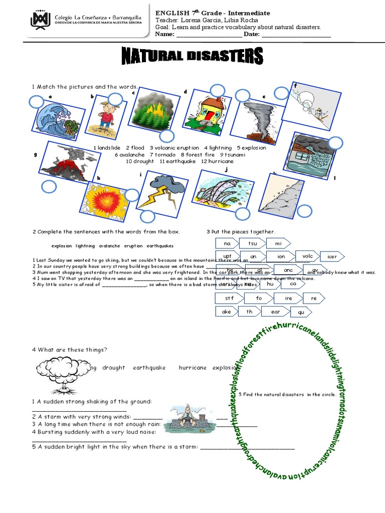 vOCABULARY WORKSHEET NATURAL DISASTERS | PDF | Natural Disasters ...