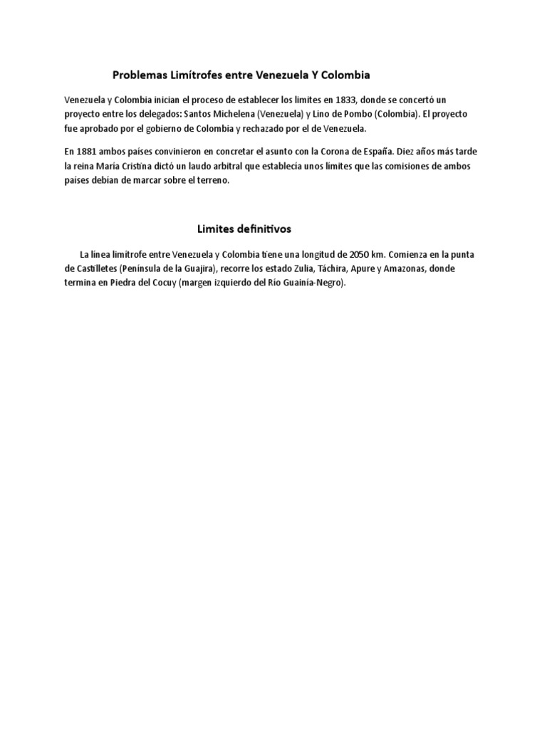 Problemas Limitrofes de Venezuela Con Colombia | PDF