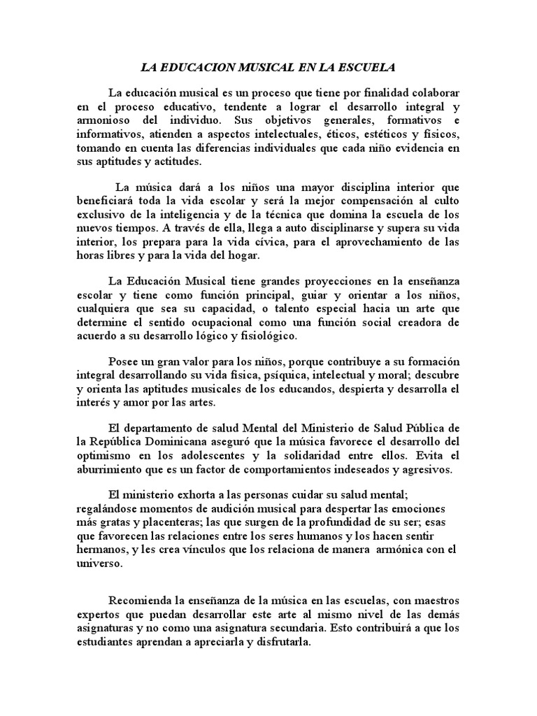 La Educacion Musical en La Escuela | PDF | Memoria | Aprendizaje