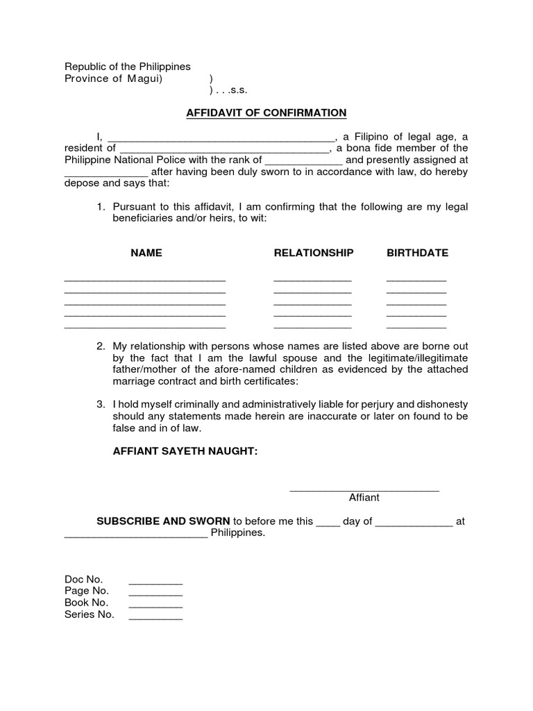 Affidavit of Confirmation | PDF
