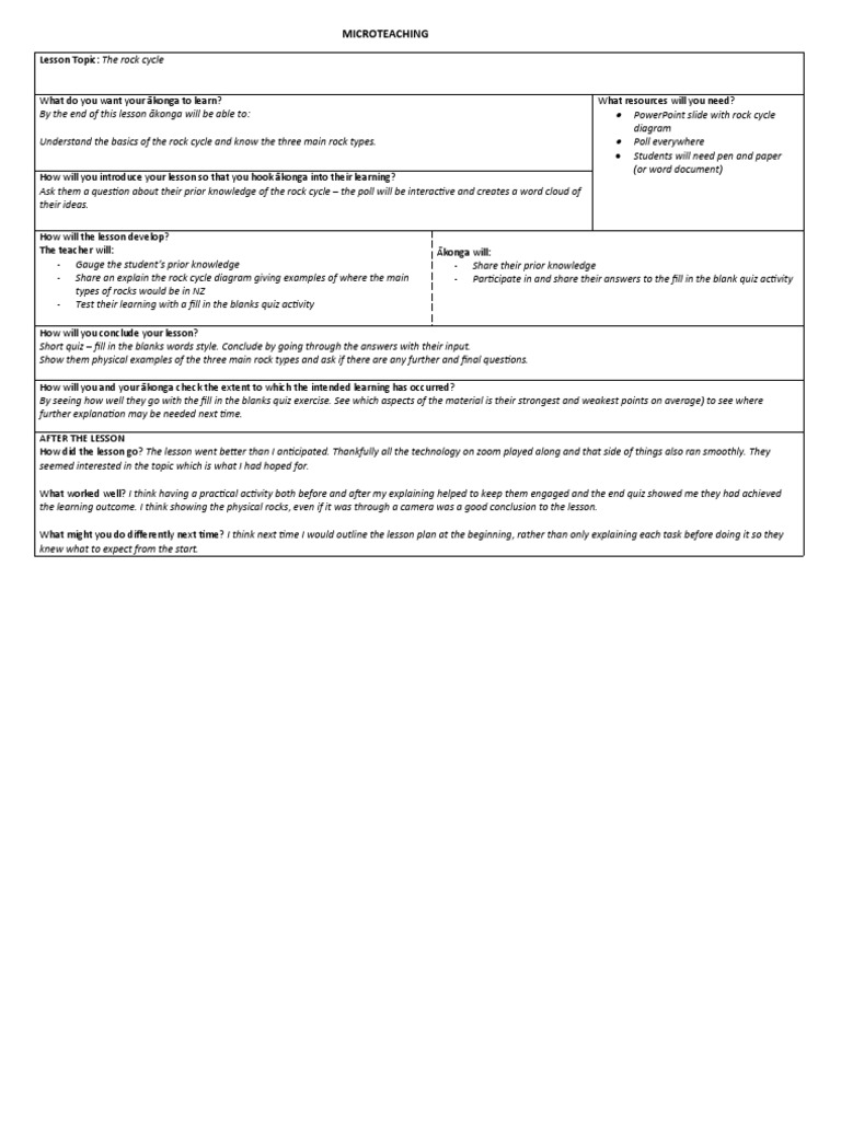 Microteaching Planning Template 2022 | Download Free PDF | Learning ...