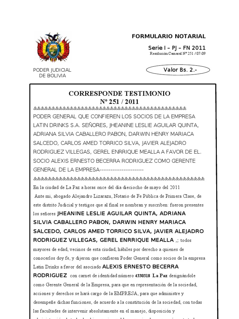 4. Formulario Notarial Poder General | Bancos | Gobierno