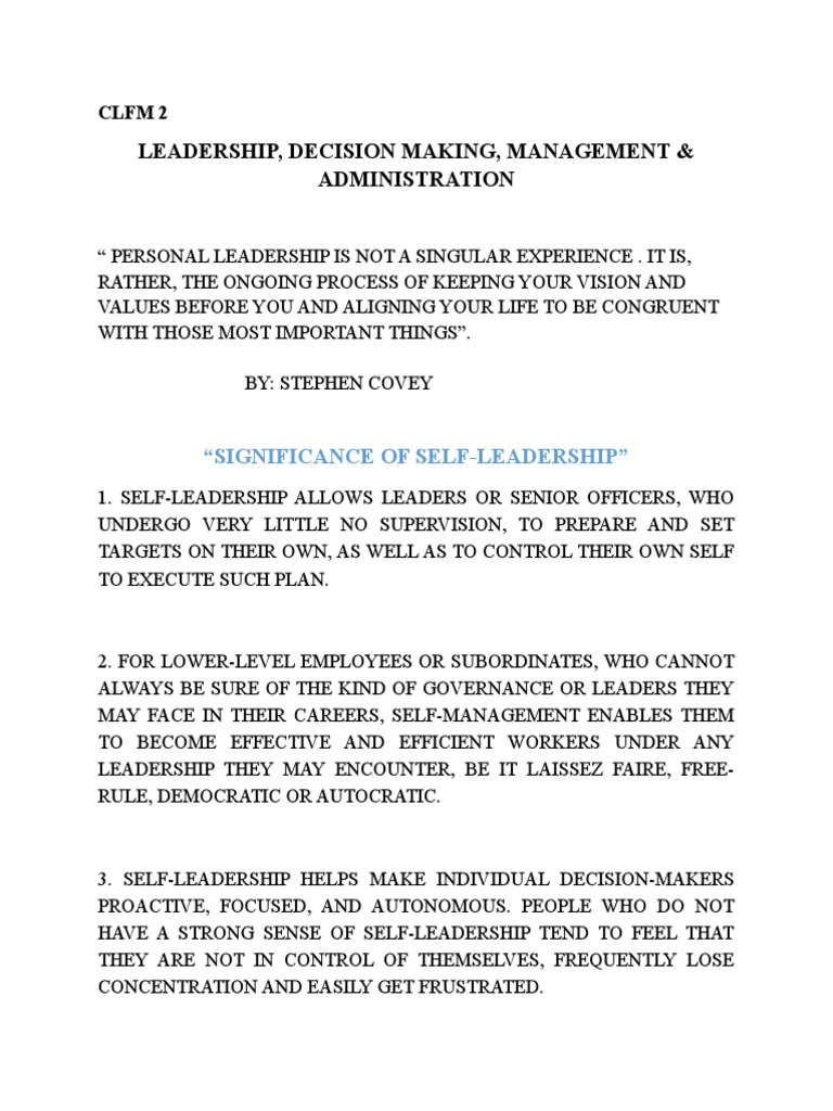 Leadership, Decision Making, Management & Administration: "Significance ...