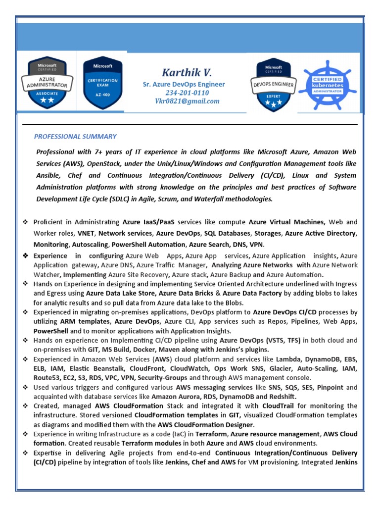 Karthik V.: Sr. Azure Devops Engineer | PDF | Microsoft Azure | Cloud ...