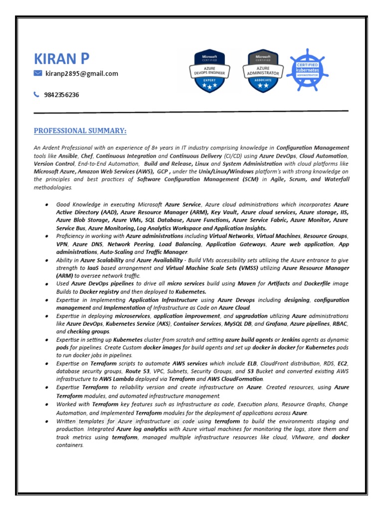 Kiran: Professional Summary | PDF | Microsoft Azure | Cloud Computing