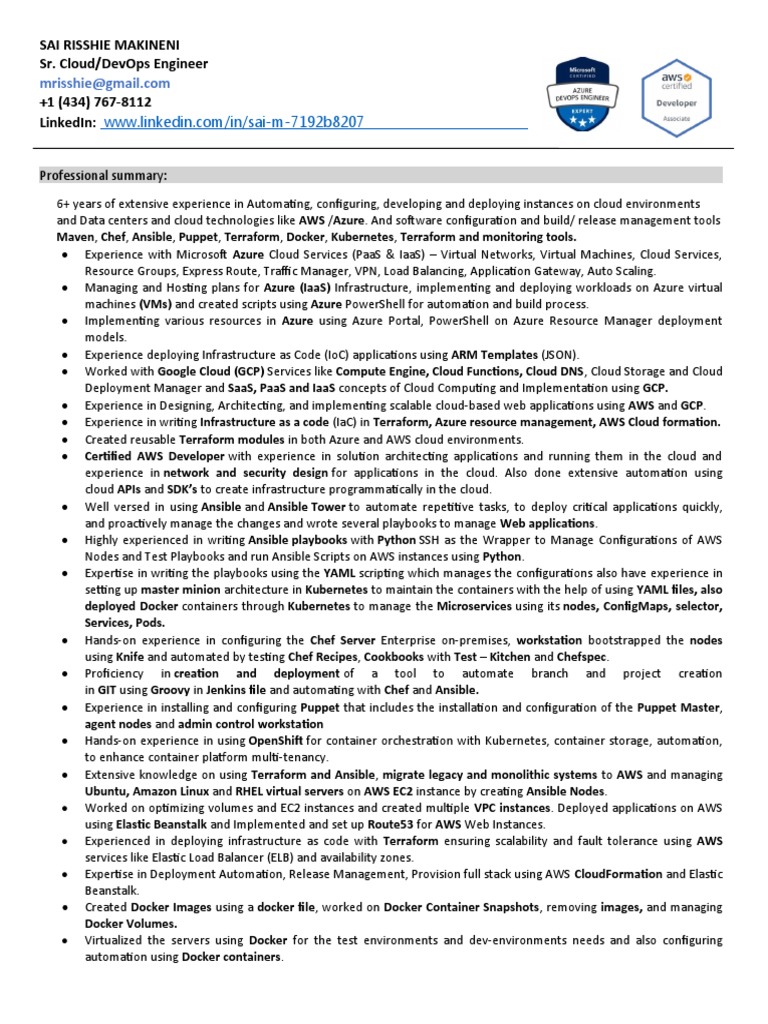 Risshie Certified SRE DevOps Engineer | PDF | Cloud Computing | Microsoft Azure