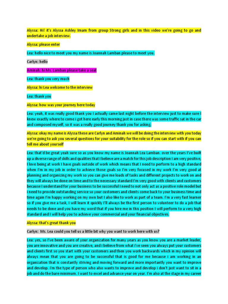 Job Interview Role Play | PDF | Experience | Goal