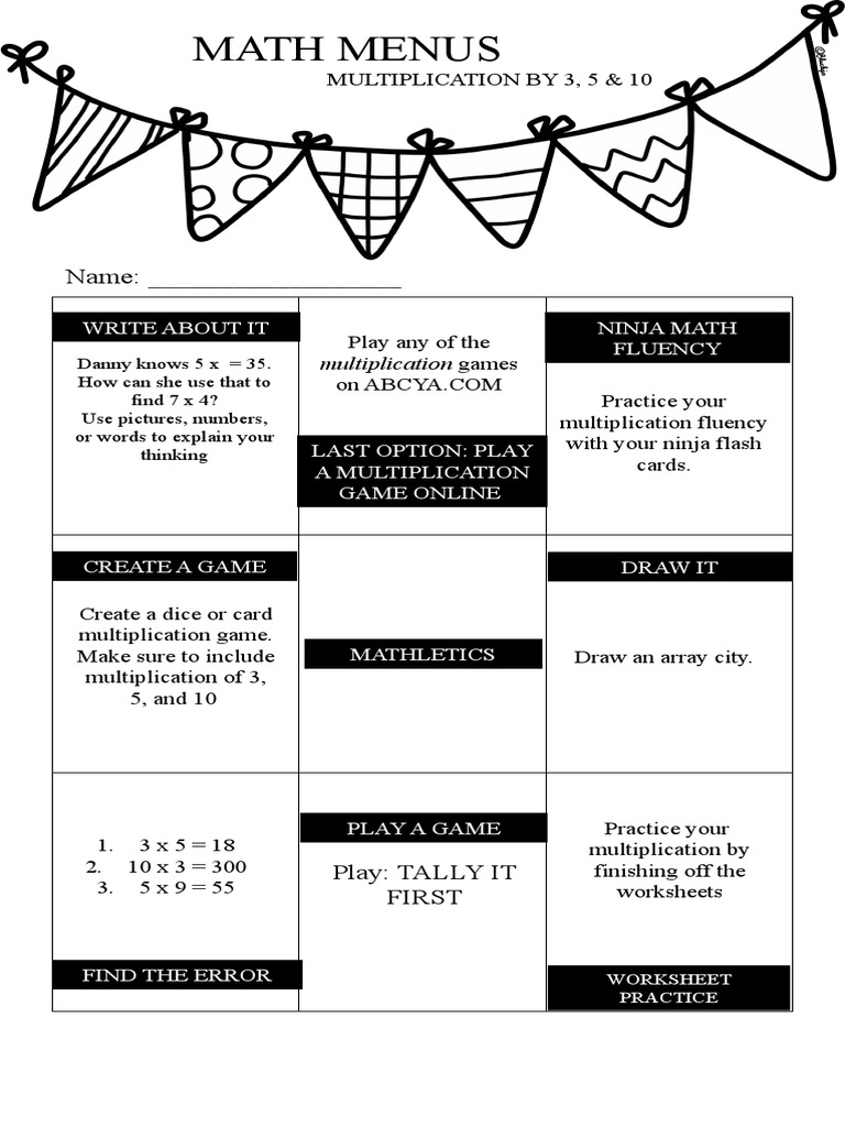 Multiplication Math Menus Grade 3 | PDF | Multiplication | Mathematics