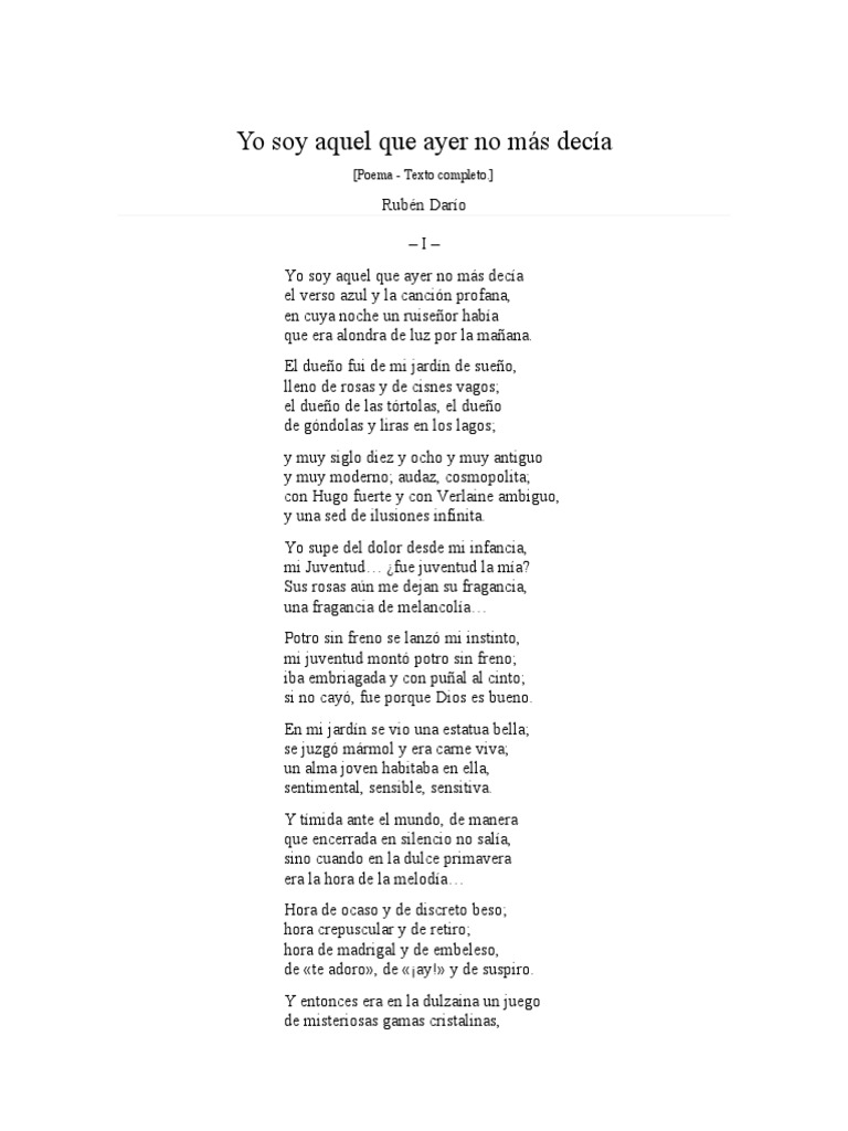 RUBEN DARIO Yo Soy Aquel Que Ayer Nomas Decia | PDF